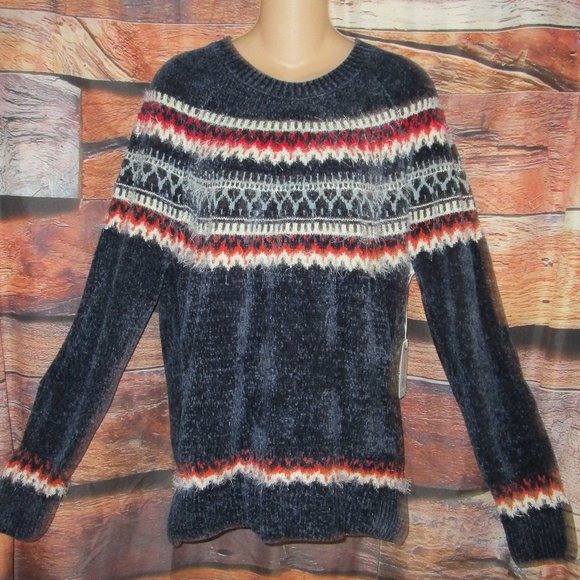 Wrangler | Sweaters | Wrangler M Nwt Blue Chenille Fair Isle Sweater ...